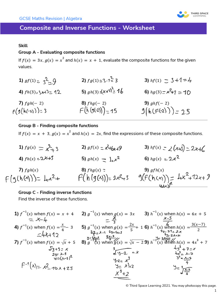 Third Space Learning Composite and Inverse Functions - pdf1 | PDF ...
