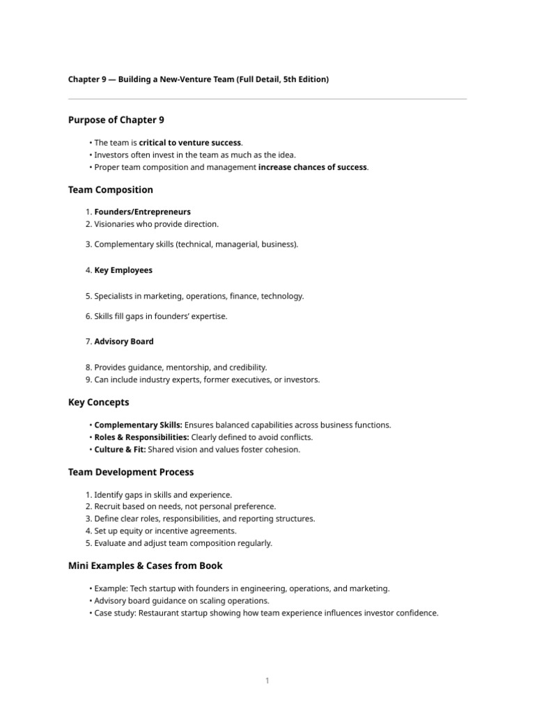 Chapter 9 New Venture Team Full | PDF