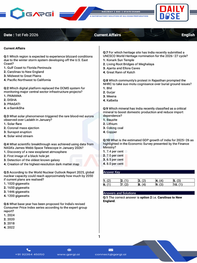 Current Affairs _English_1st Feb 2026 | PDF