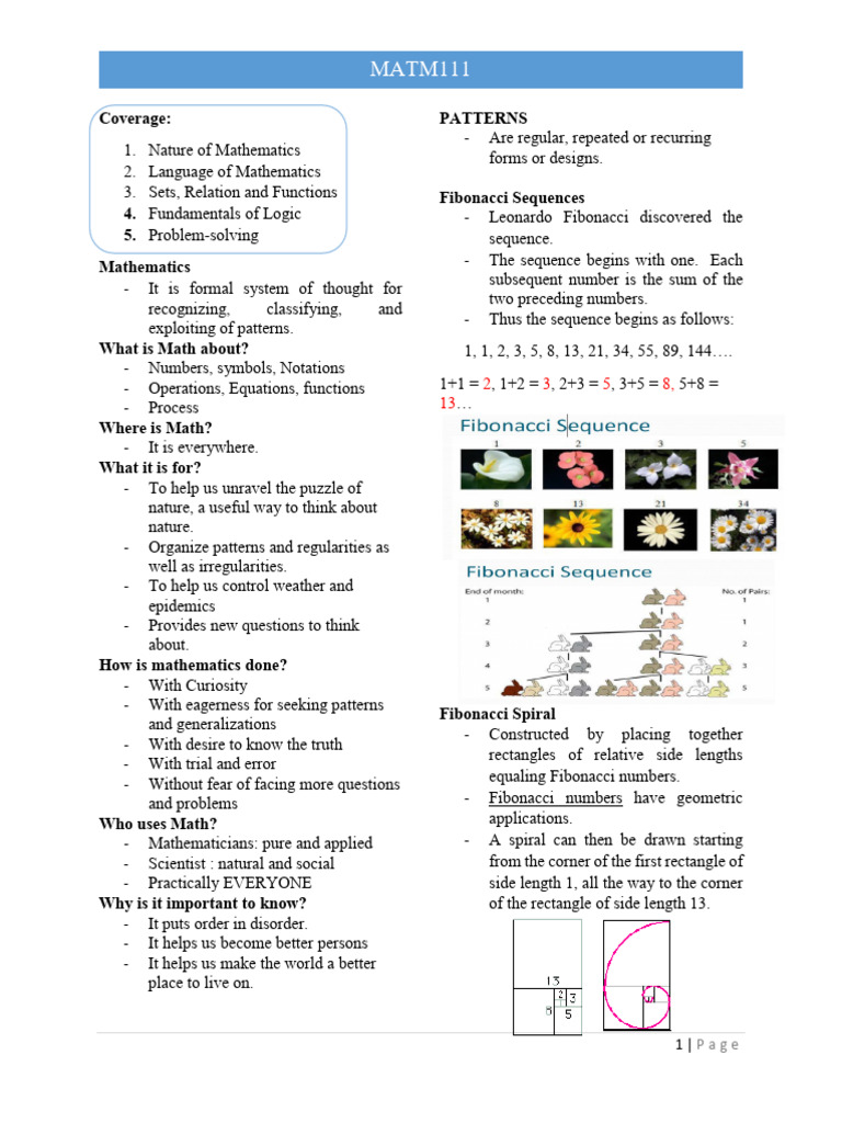 Reviewer MATM111 | PDF | Mathematics | Sequence