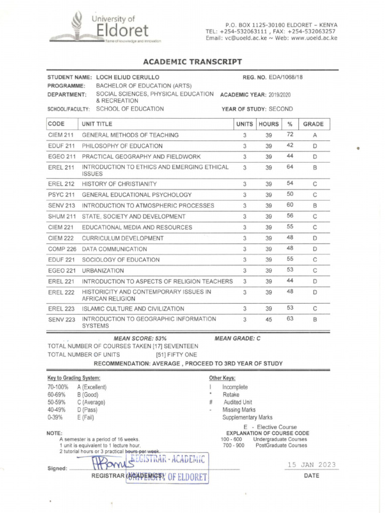 Second Year Transcript | PDF