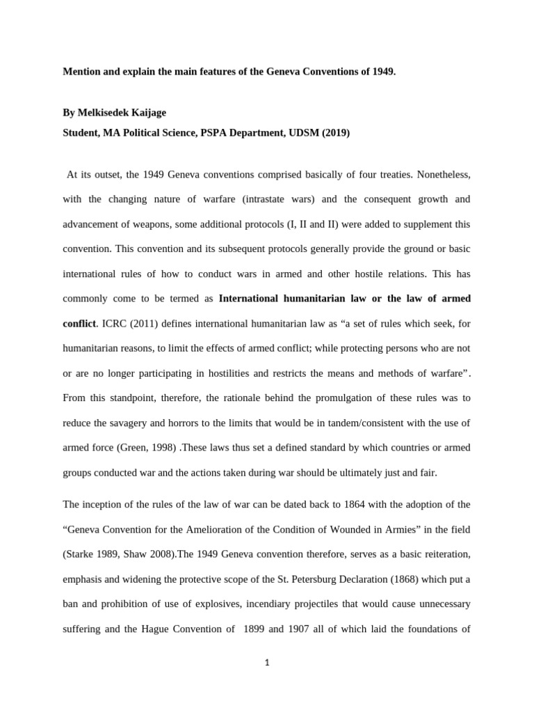 The Main Features of The Geneva Convention | PDF | Geneva Conventions ...