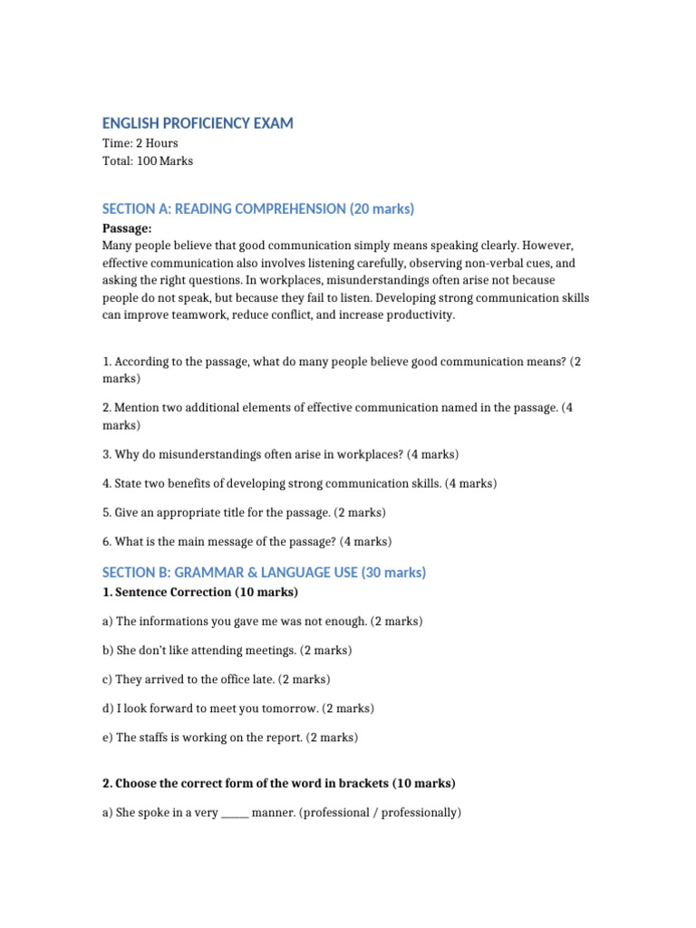 English Proficiency Exam | PDF | Stress (Linguistics) | Syllable