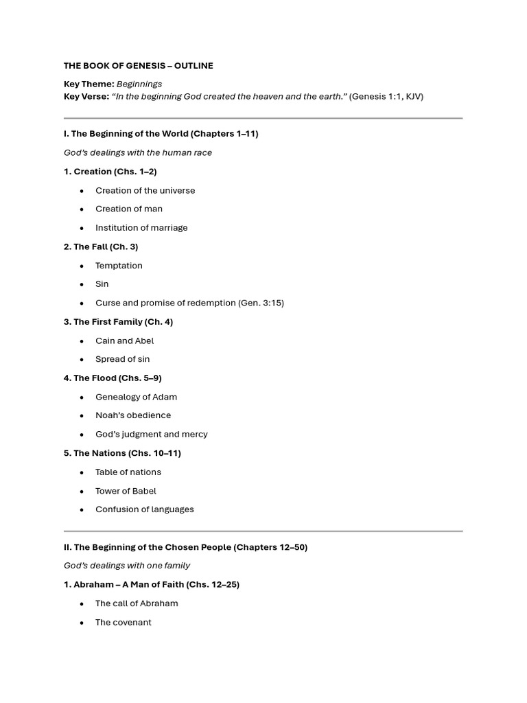 Genesis Simple Study Outline 2026 | PDF | Book Of Genesis | Jacob