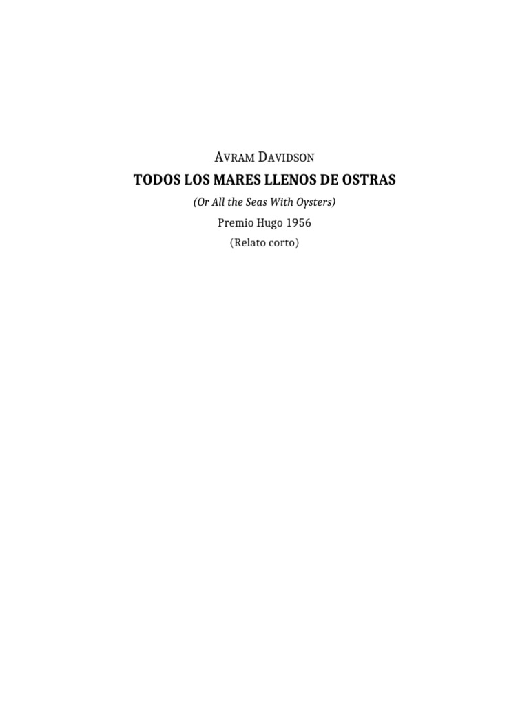 Avram Davidson - Todos Los Mares Llenos de Ostras | PDF | Mimetismo