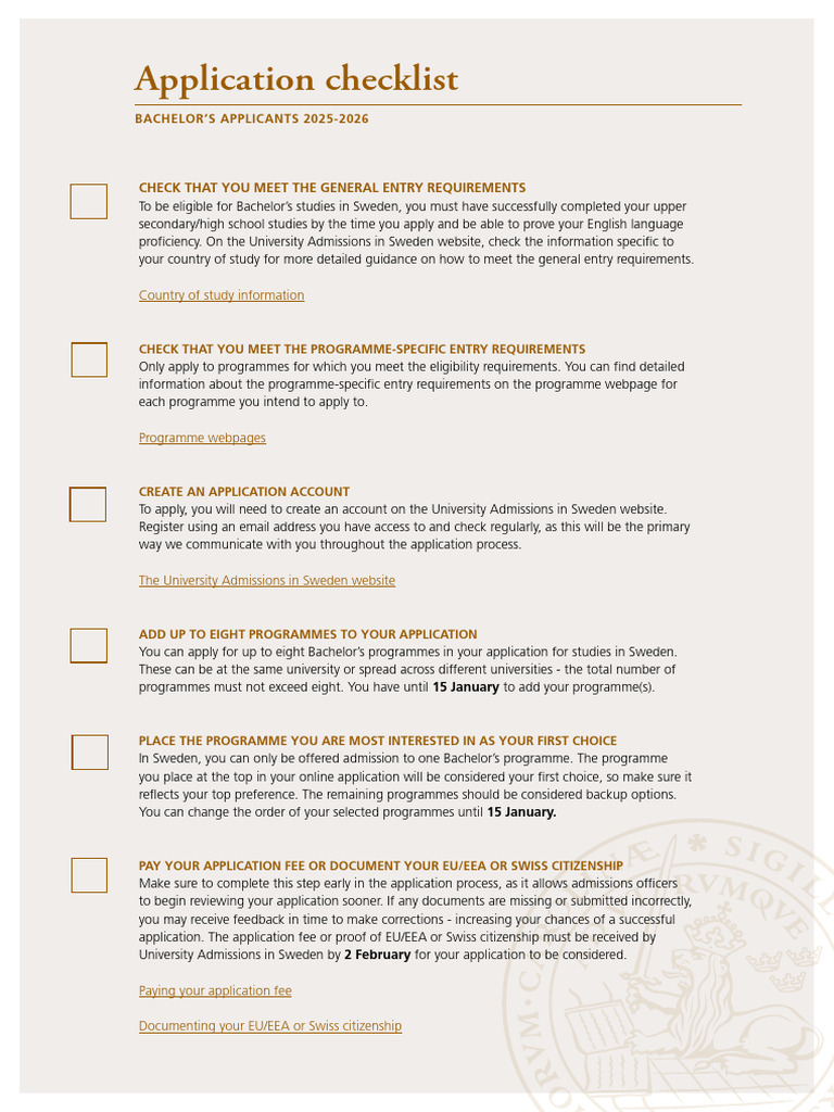 Application Checklist for Bachelor's Applicants 2025-2026 | PDF ...