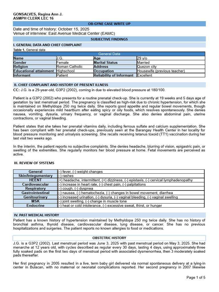 Gonsalves_ob-gyne_case Write Up 2 (2) | PDF | Pregnancy | Hypertension