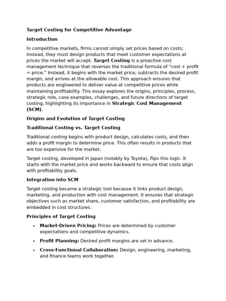 Target Costing For Competitive Advantage | PDF | Supply Chain ...