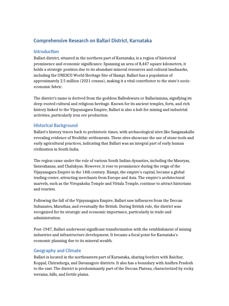 Comprehensive Ballari Research | PDF