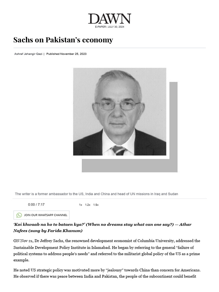 Sachs on Pakistan’s Economy - Newspaper - DAWN.com | PDF | Economies ...