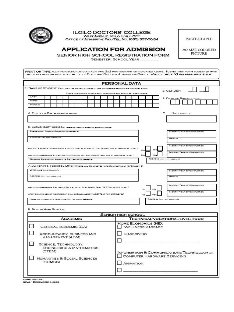 Application Form Senior High | PDF | Middle Schools