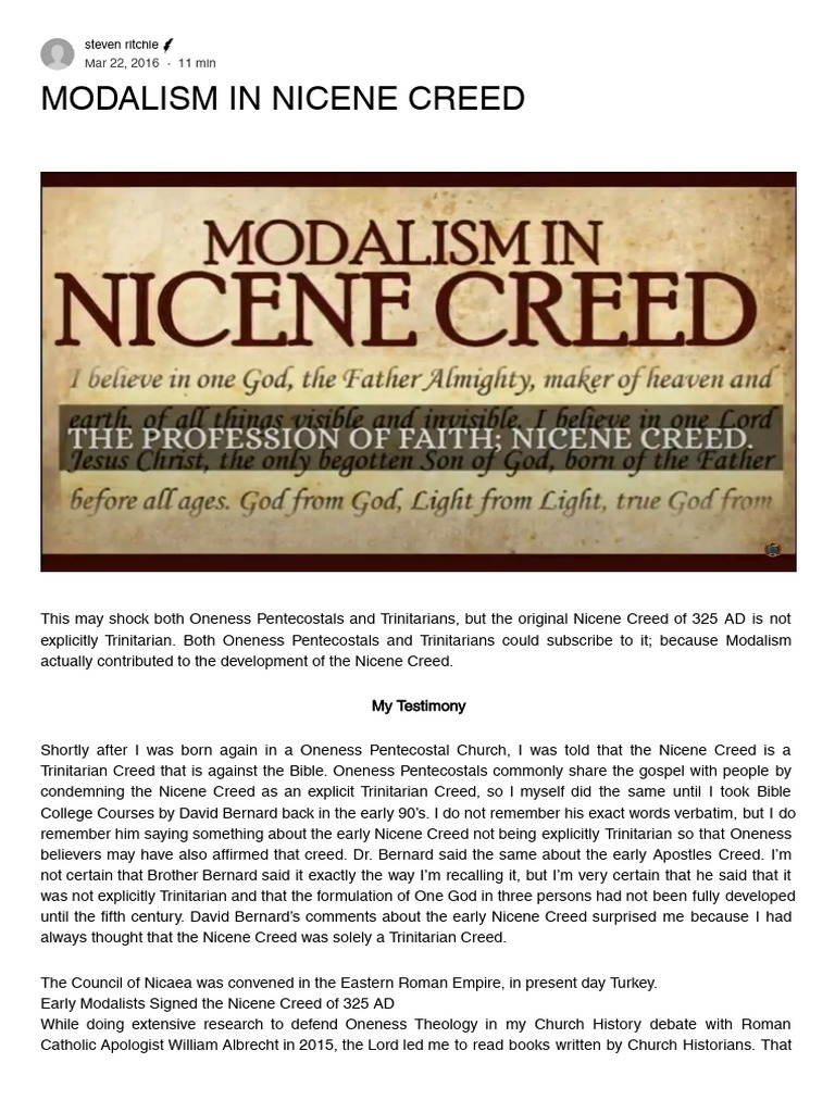 Modalism in Nicene Creed | PDF | Arianism | God The Father