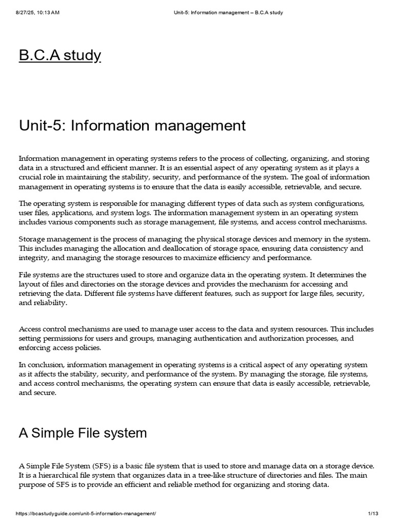 Unit-5_ Information Management – B.C.a Study | PDF | File System ...