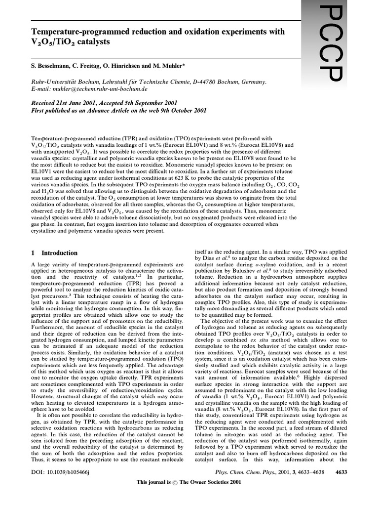 Temperature-programmed Reduction and Oxidation Experiments With V2O5 ...