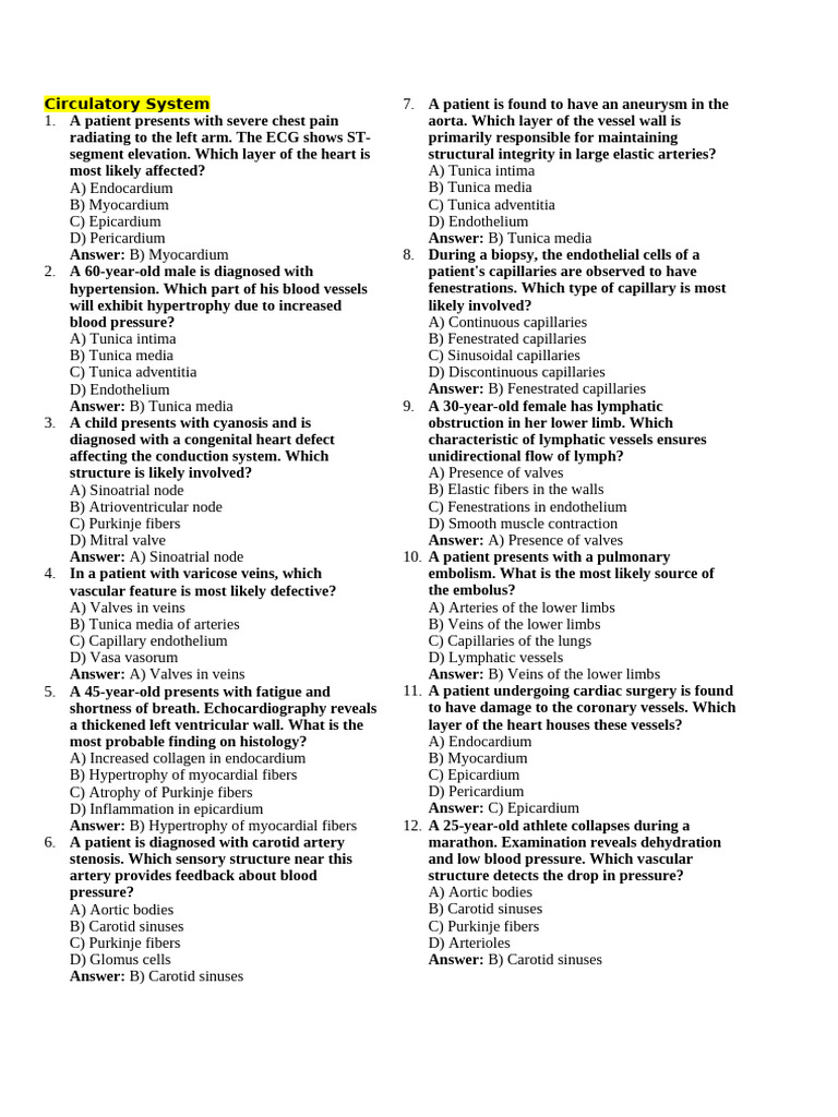 Histology Finals Practice Exam - Answer Key | PDF | Artery ...