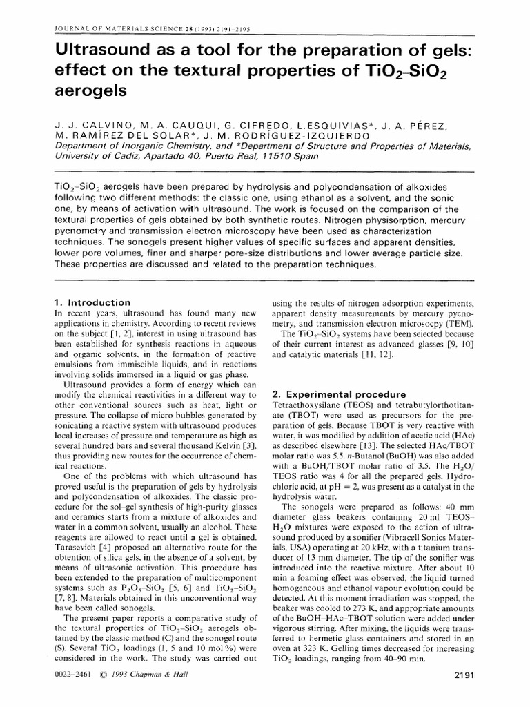 Ultrasound as a Tool for the Preparation of Gels-effect on the Textural ...