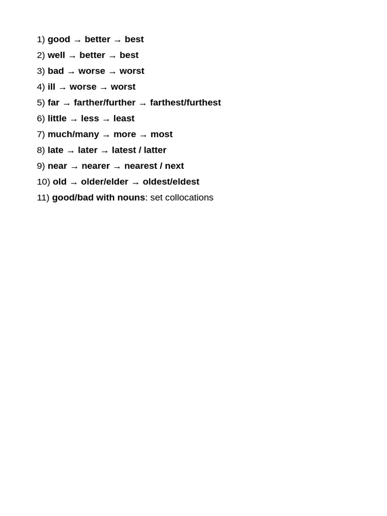 Irregular Adjectives | PDF