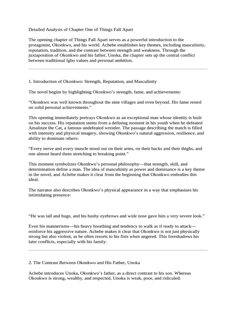 Chapter 1 Analysis - Things Fall Apart | PDF | Igbo People