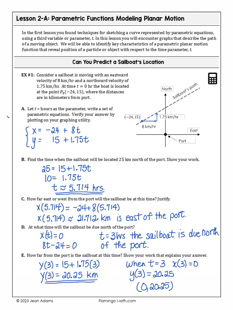 Copy of Notes 4.2-Parametric Functions Modeling Planar Motion Key | PDF ...