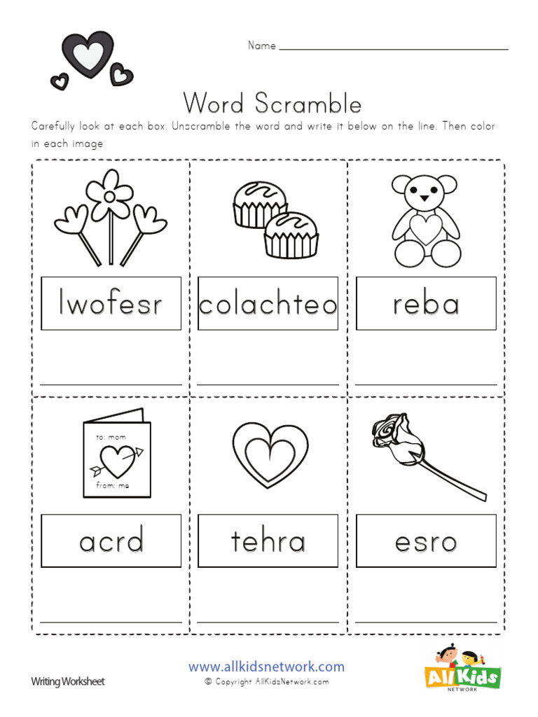 Valentines Day Word Scramble Worksheet | PDF
