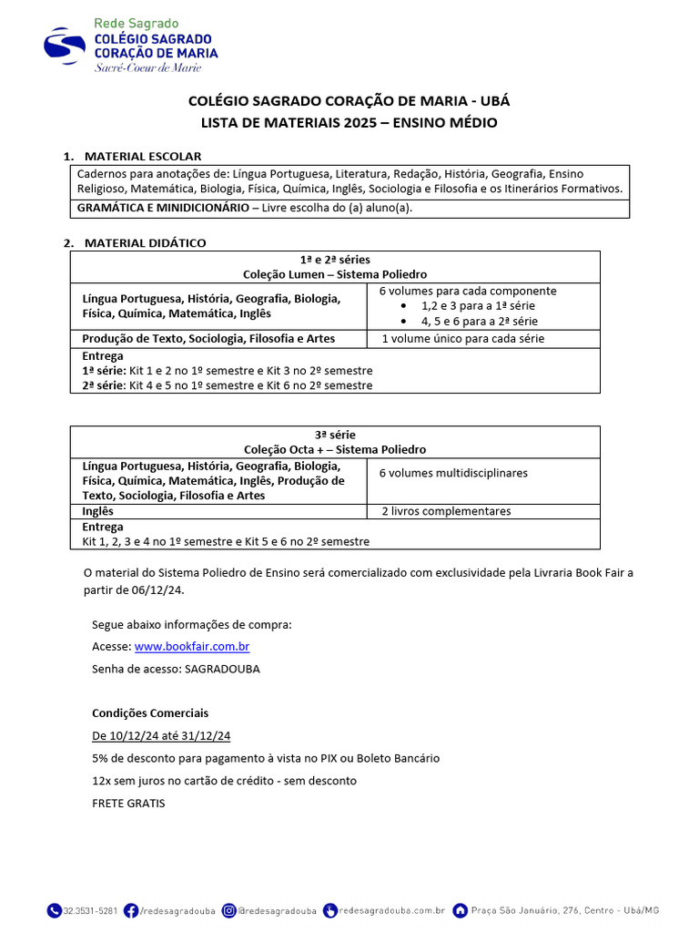 Lista de Material - Ensino Médio_2025 | PDF