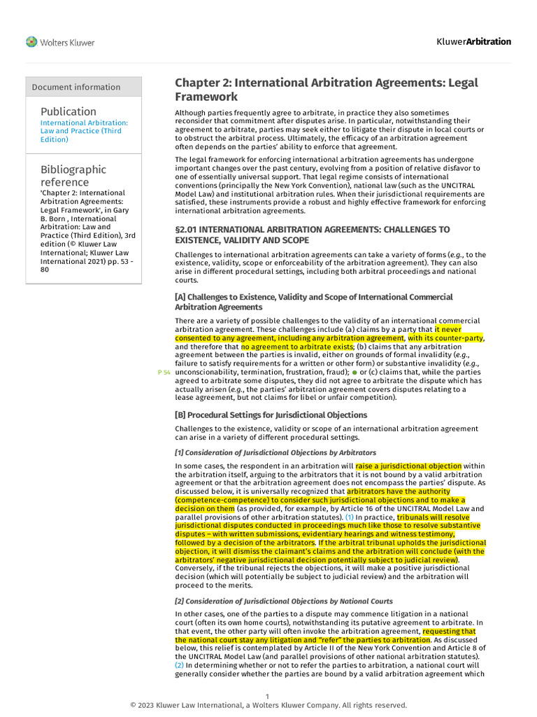 Chapter 2 International Arbitration Agreement Framework | PDF ...
