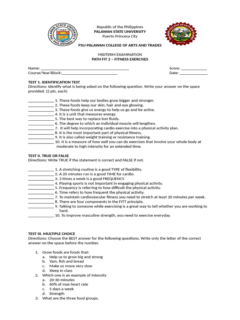 PATH FIT 2 Exam | PDF | Physical Fitness | Foods