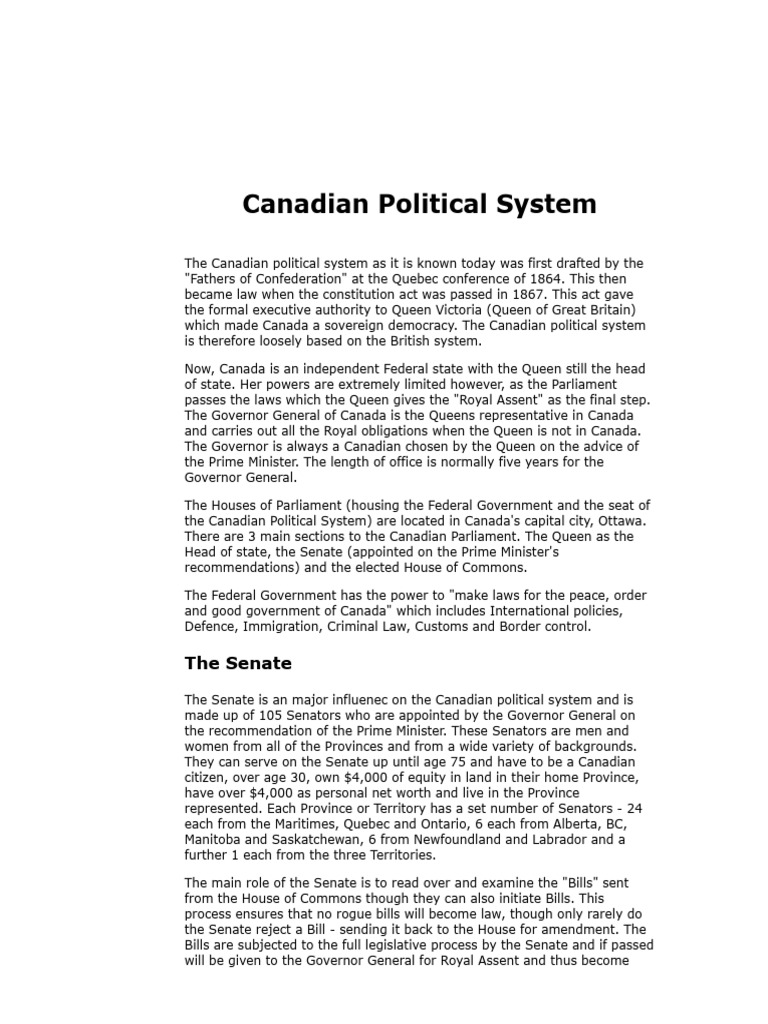 The Canadian Political System Essential Information Resource | PDF ...