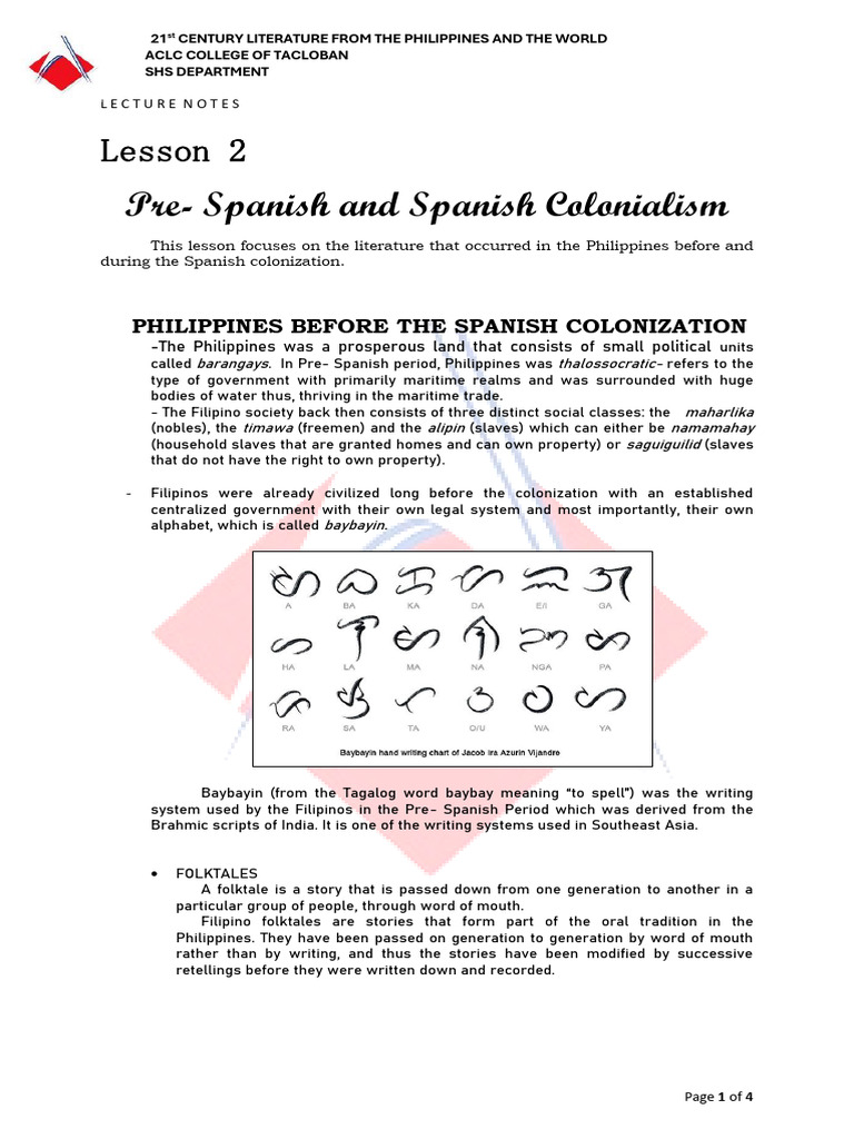 Lesson 2 Pre Spanish and Spanish Colonialism | PDF | Epic Poetry ...