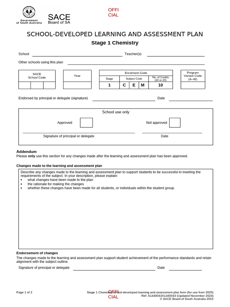 Stage 1 - School-Developed Chemistry LAP Form | PDF
