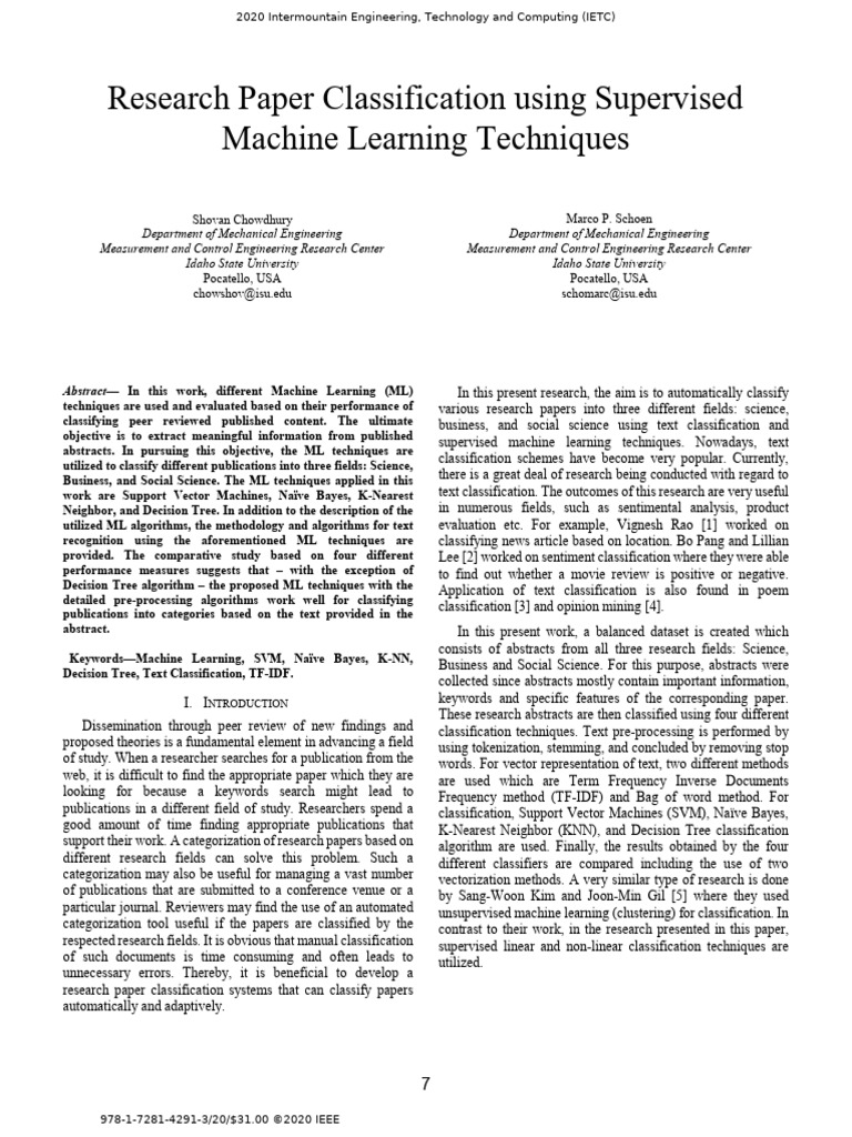Research Paper Classification i Eee Proced Ding 1 | PDF | Support ...