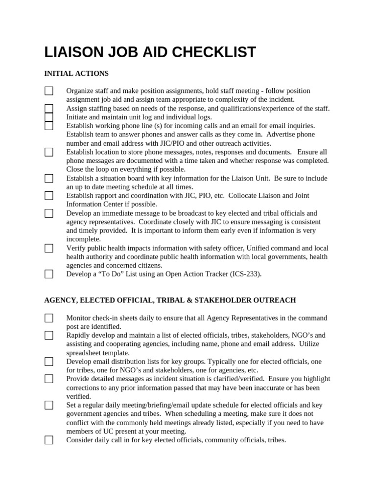 LNO_H3_LIAISON-JOB-AID-CHECKLIST | PDF