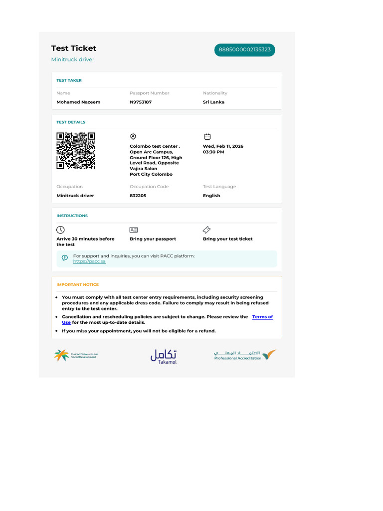 Mohamed Nazeem Minitruck Driver Ticket 3085620 | PDF