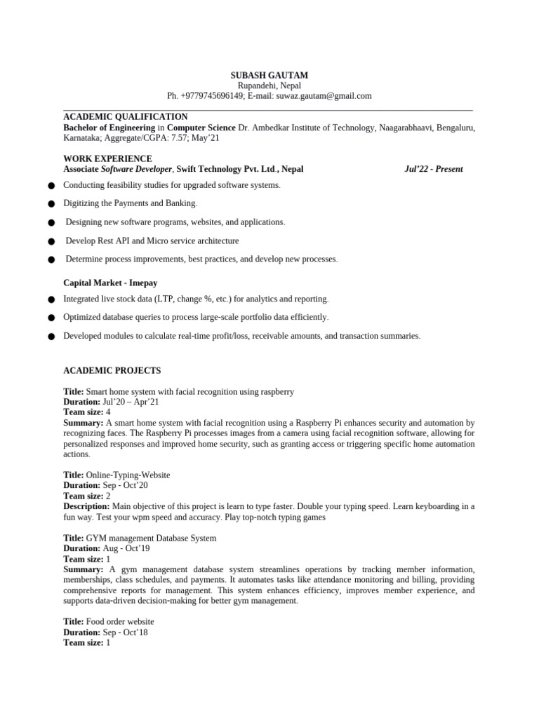 Subash Gautam New Resume | PDF | Databases | Home Automation