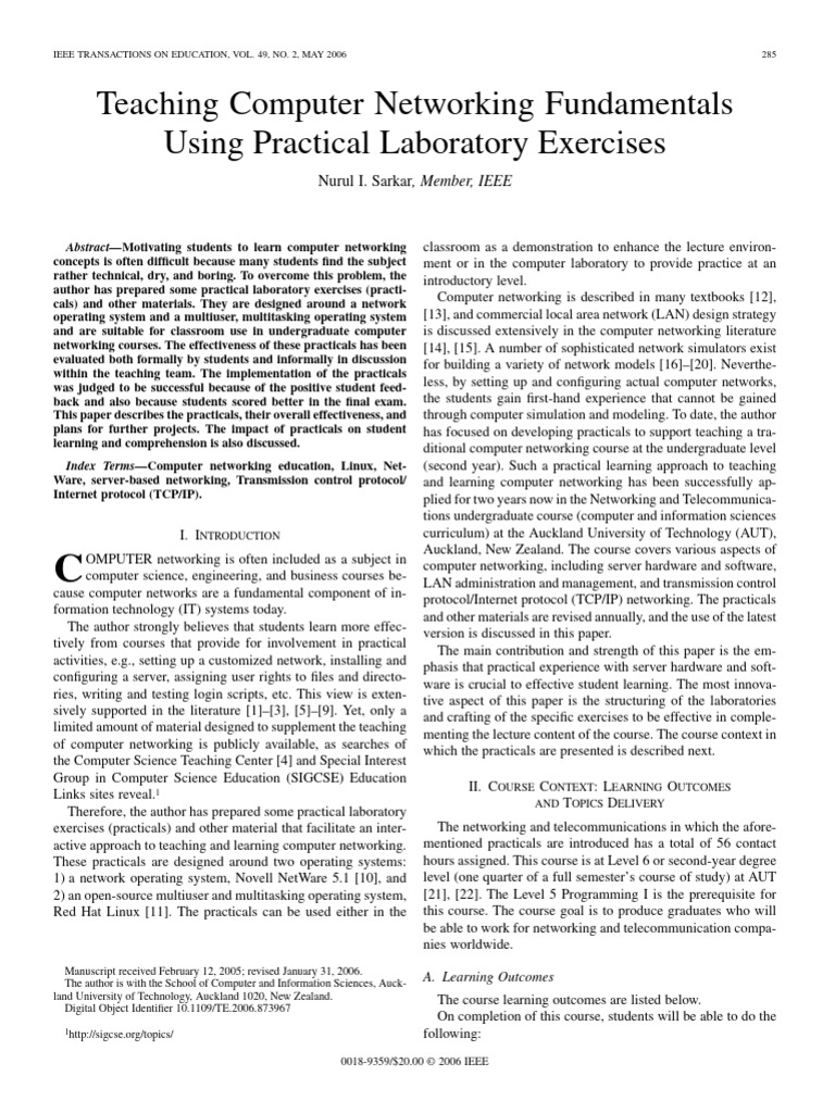 Teaching Computer Networking Fundamentals Using Practical Laboratory ...