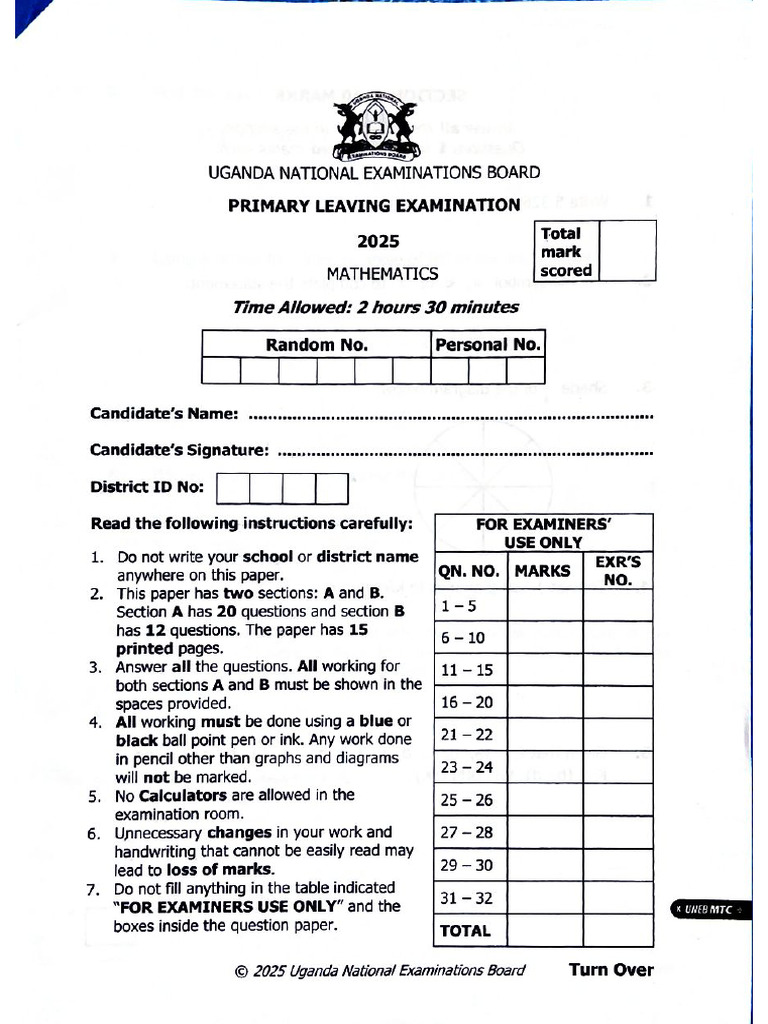 Uneb Ple 2025 All Subjects Science SST Mathematics and English Papers | PDF