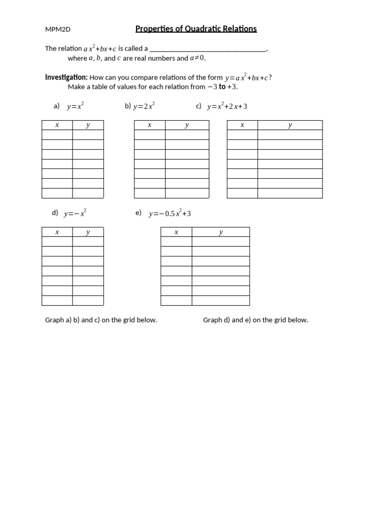 Lesson 1 Quadratic Relations | PDF | Mathematical Concepts ...
