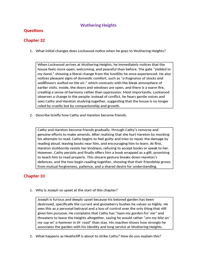 Wuthering Heights Chapter 32 and 33 | PDF | Wuthering Heights