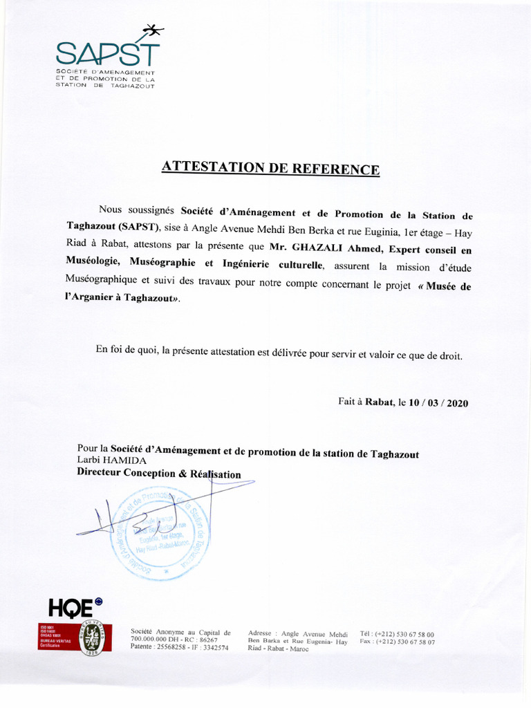 Attestation de Reference Ahmed GHAZAI | PDF