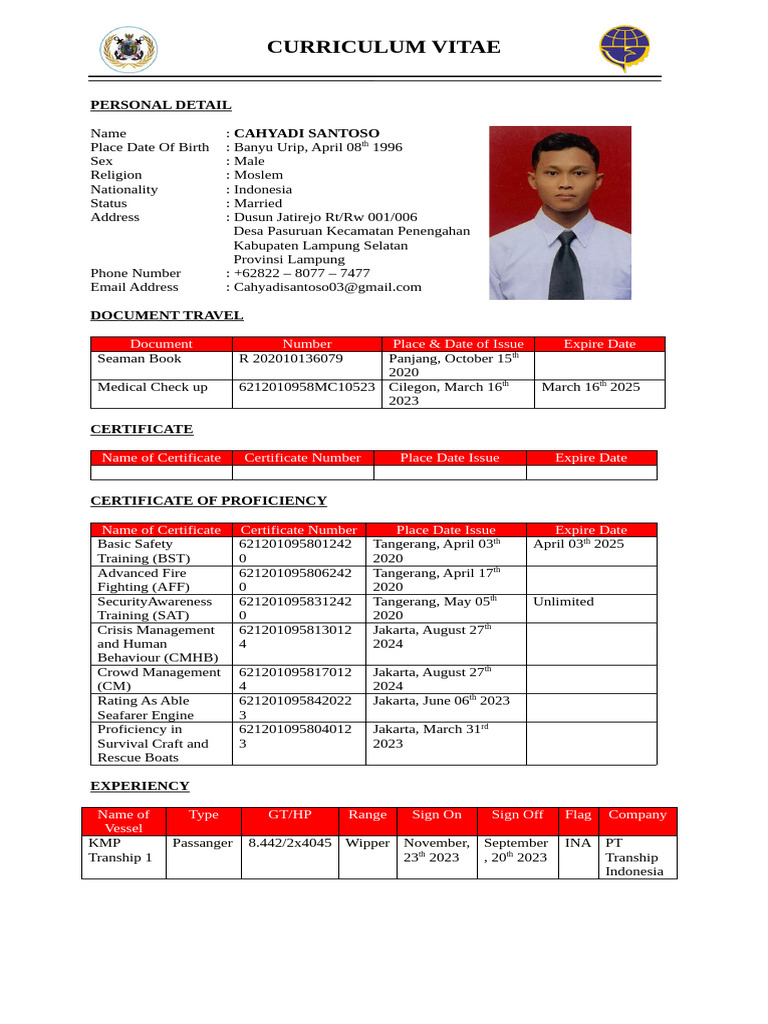 CV Pelaut | PDF