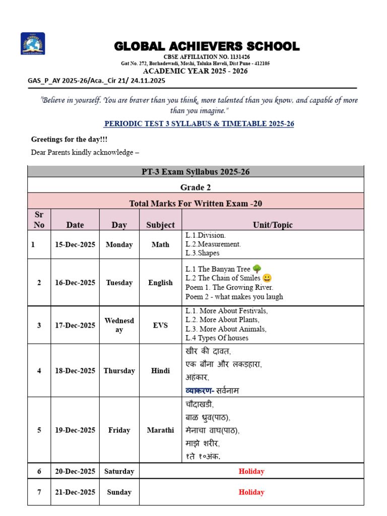 Grade 2_Cir 21_PT 3 Syllabus & Exam Timetable (1).Docx | PDF