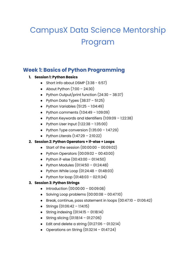 CampusX DSMP 2.0 Syllabus | PDF | Principal Component Analysis ...
