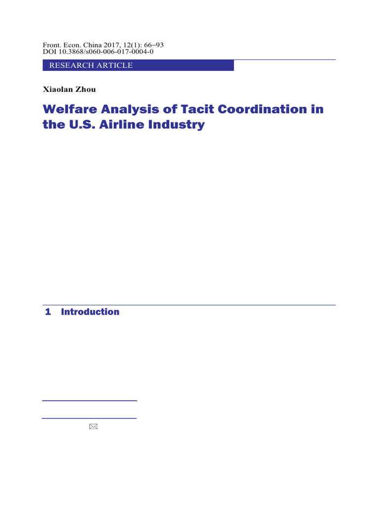 Welfare Analysis of Tacit Coordination in the US Airline Industry | PDF ...
