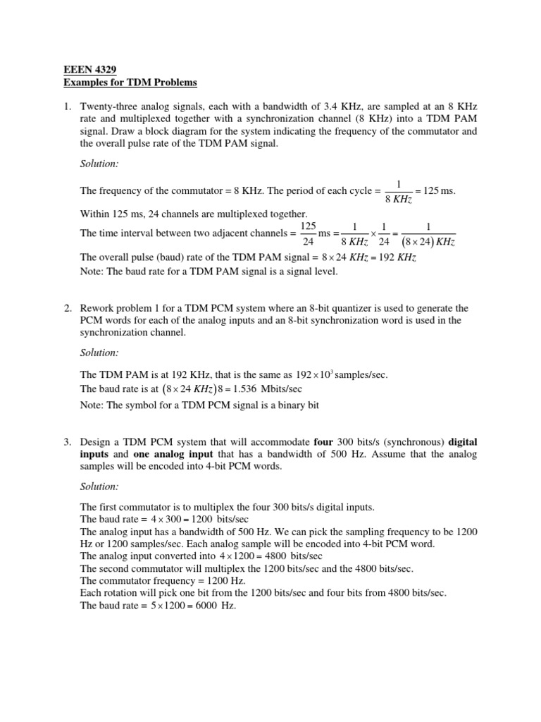 Examples For TDM | PDF | Sampling (Signal Processing) | Bandwidth ...