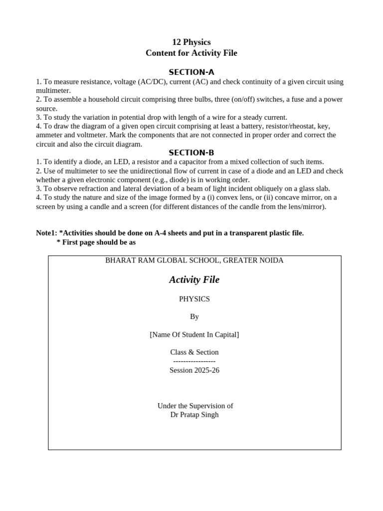 12 Phy HHW Activity File | PDF | Electrical Network | Diode