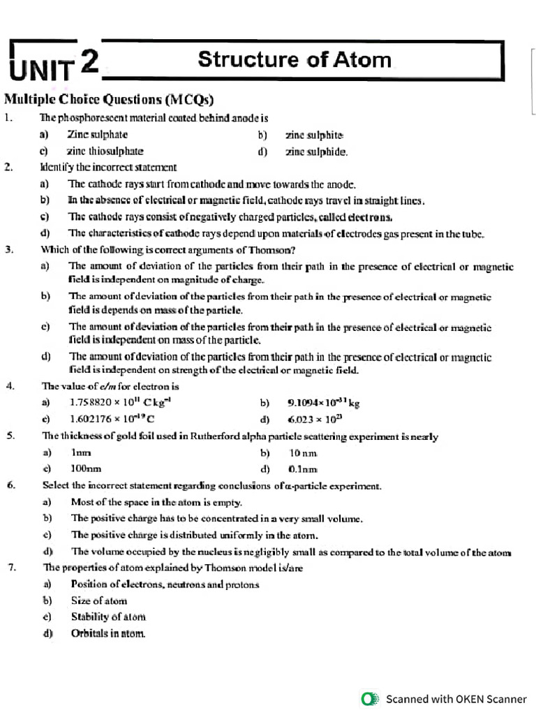Class 11 Structure of Atom | PDF
