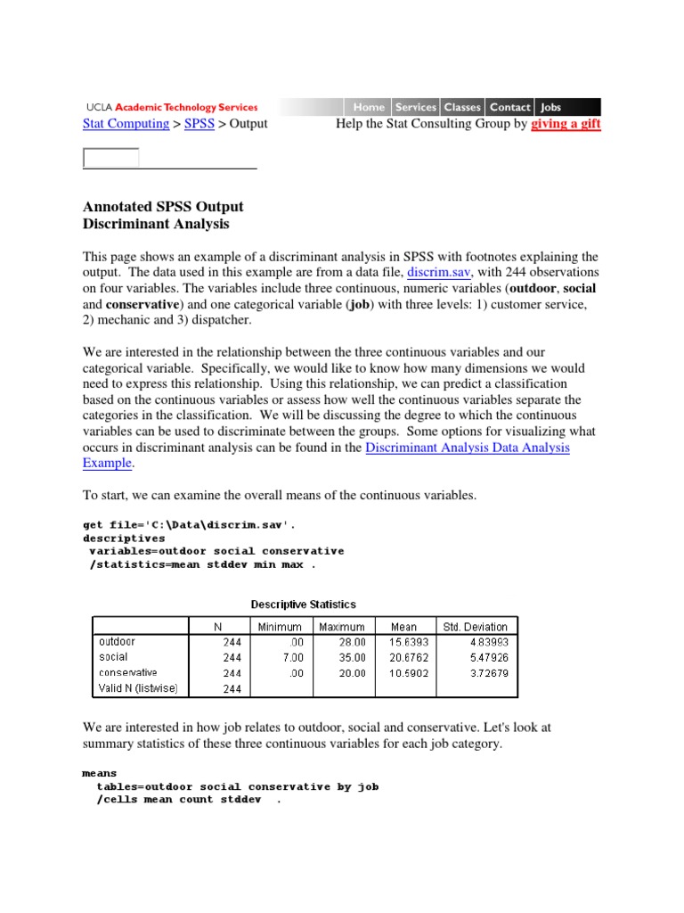 Annotated SPSS Output Discriminant Analysis | PDF | P Value | Chi Squared Distribution