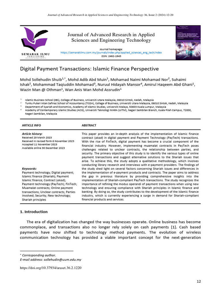 Digital Payment Transactions Islamic Fin | PDF | Islamic Banking And ...