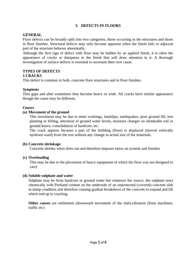 3. Defects in Floor | PDF | Concrete | Lumber