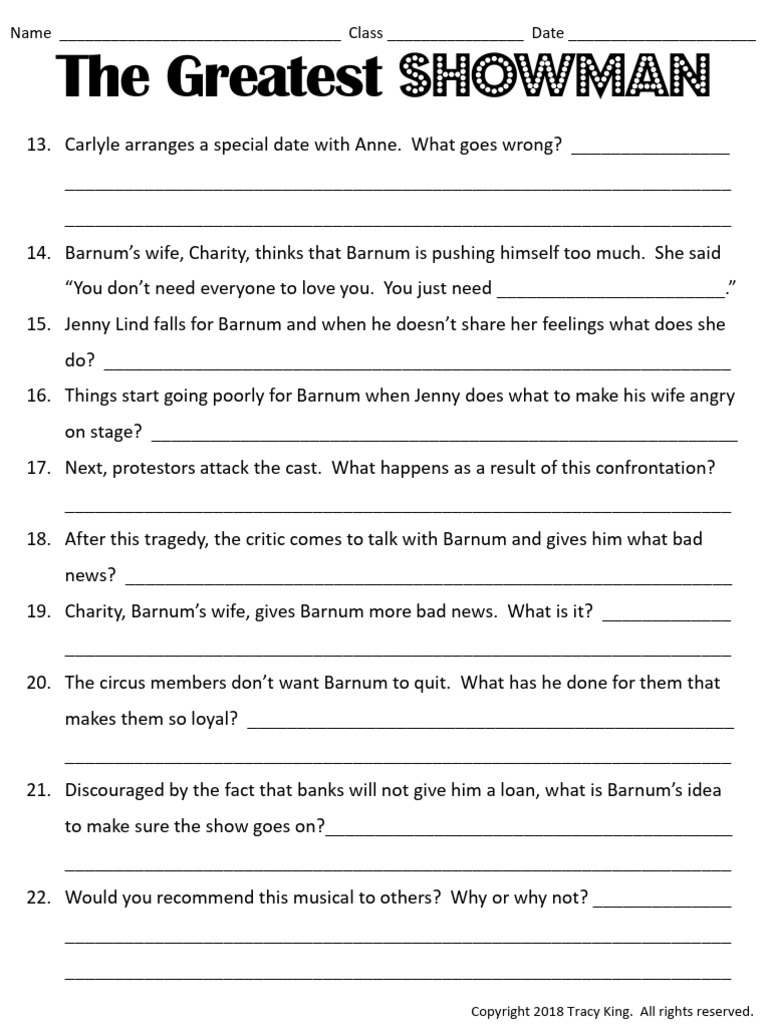 Gs - Movie Worksheets 1 | PDF | P. T. Barnum